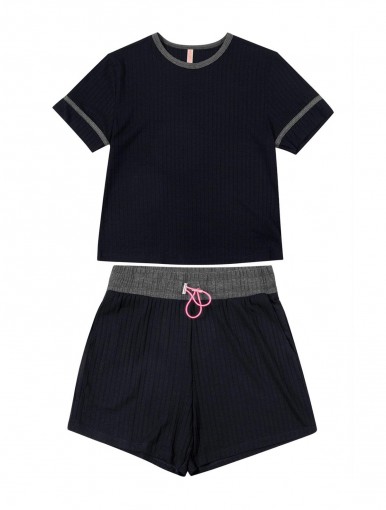 Conjunto Feminino Juvenil Blusa E Shorts Canelado Cativa